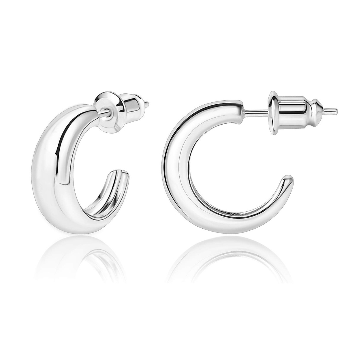 ALEXCRAFT Small Silver Hoops Earrings | Hypoallergenic Small Sterling Silver Post Half Open Hoop Earrings for Women