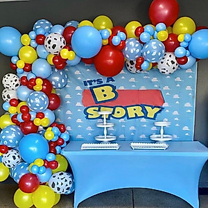 Toy Inspired Story Balloons, 12 Inch Cow Print Sky Blue Cloud Balloons Red Blue Yellow Green Latex Balloons for Kids Boys Birthday Party Inspired Story Party Farm Themed Party Decorations