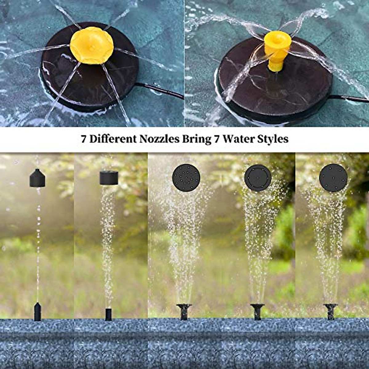 Viajero 3W Solar Fountain Pump for Bird Bath, Upgrade Solar Powered Water Floating Plug-Gable Fountains Kit with 7 Nozzle for Garden, Yard, Fish Tank, Pond, Swimming Pool, Outdoor and Patio