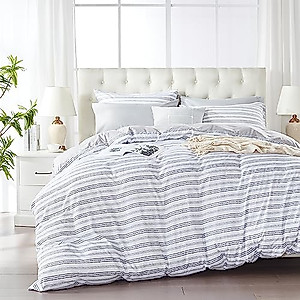 La Sheer 3pcs Striped Farmhouse Duvet Cover Sets King Size - Reversible White Duvet Cover with Grey Rugged Stripes Pattern Printed Comforter Cover,with Zipper Closure & Corner Ties