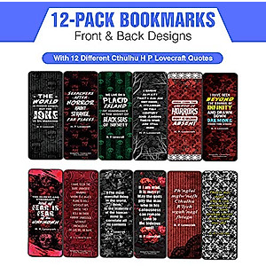 Creanoso Cthulhu H P Lovecraft Bookmark Cards (12-Pack) - Unique Teacher Stocking Stuffers Gifts for Boys, Girls, Kids, Teens, Students - Book Reading Clippers