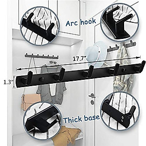 Spotact Wall Mounted Coat Racks with 5 Hooks Hanging Holder Towel Rack 17.7"x1.3" Modern Black Hanging for Clothes Entryway Bathroom (5 Hooks)
