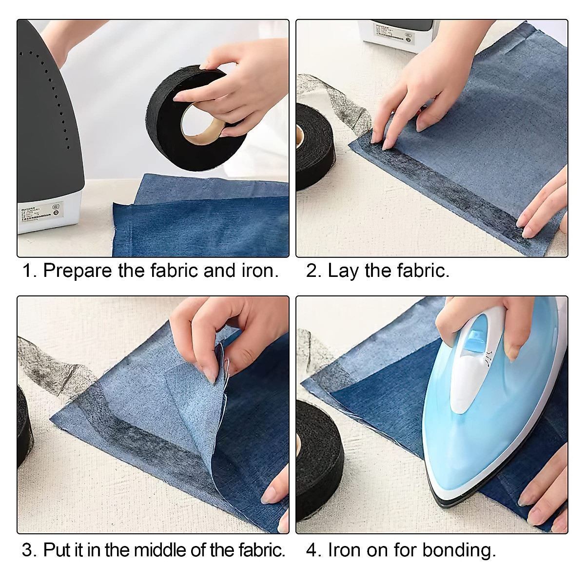 6 Rolls of Versatile Hemming Tape, 162 Yards of No-Sew Iron-On Fabric Fusing Tape for Easy Clothes Repair and Sewing Projects, Ideal for Pants, Dresse, Curtain and More (0.4/0.8/1.2 inch, White/Black)