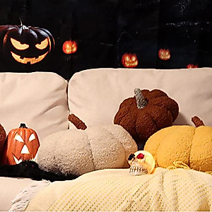 YRXRUS Halloween Pumpkin Pillows, Off White Teddy Fleece 3D Pumpkin Shaped Throw Pillows Decoration, Cute 6x12 Inches Ultra Soft Sherpa Pillow for Natural Accent Room Decor, Thanksgiving Gift