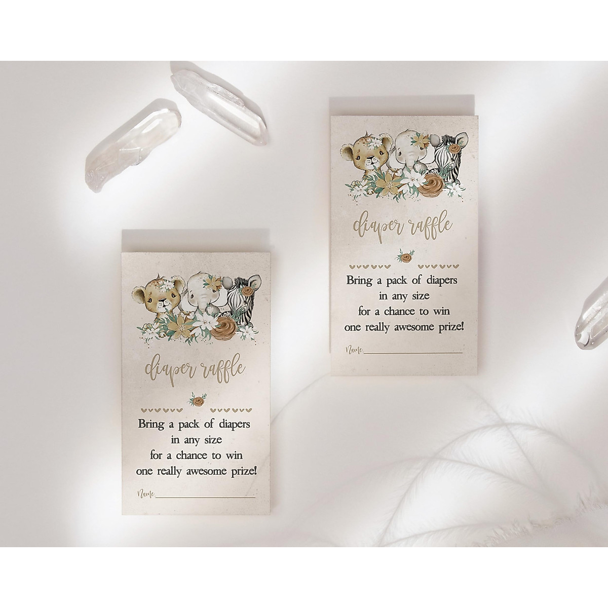 Paper Clever Party Flora Safari Diaper Raffle Tickets for Baby Shower Games, Invitation Insert Cards, 50 Pack