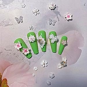 CQ zagir 140 Pcs 3D Flower Nail Art Charms White Nail Charms for Acrylic Nail Supplies Luxurious Mixed Nail Art Rhinestones Nail Gems Nail Accessories DIY Nail Decorations