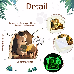 Robmoda 3D Mouse Hole Wall Sticker Glow in The Dark, Mouse Reading Book Fun Art Wall Decal, Peel and Stick Nursery Kids Room Decor, Classroom, Bedroom, Bookcase Decoration