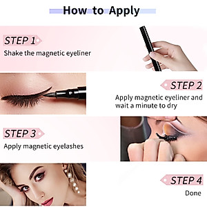 Magnetic Eyeliner with Eyelashes, Lashes Natural Look, Reusable False Eyelashes with 2 Magnetic Eyeliners & Tweezers - Easy to Wear