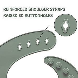 Ginbear Silicone Bibs for Babies, Waterproof Baby Feeding Bibs with Food Catcher Pocket, Adjustable Silicon Bibs for Toddlers (Dark Sage/Almond)