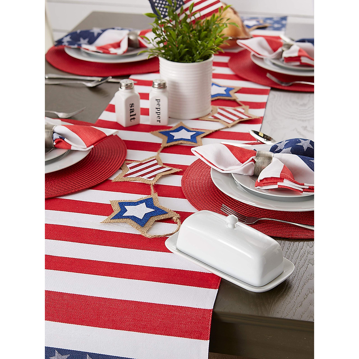 DII 4th of July Stars & Stripes Tabletop Collection Table Runner, 14x72, Red, White, & Blue