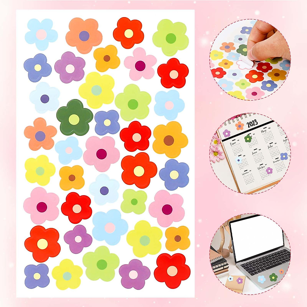 585 Pcs Mini Flower Stickers for Scrapbooking,Boho Tiny Stickers Small Cute Stickers Self-Adhesive Pastel Stickers Vinyl Flower Decals for Water Bottle, Laptop,Car,Cellphone Case,Arts Craft