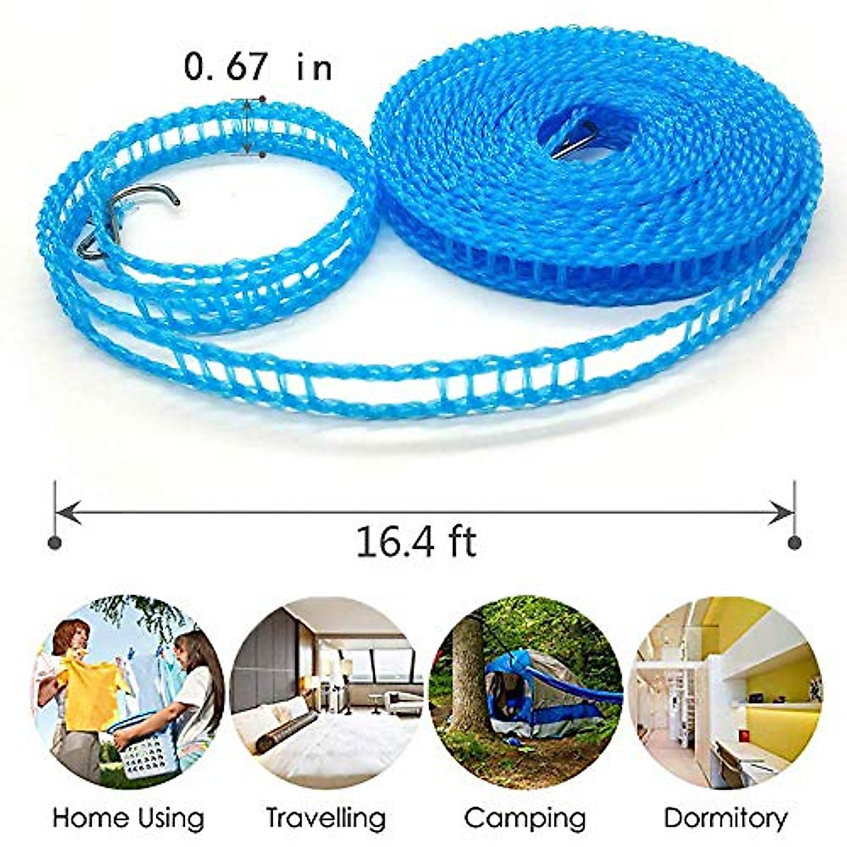 Foshine Clotheslines 3 Pack Blue Pink Green 1.64ft Length Camping Clothesline Clothes Drying Rope Portable Windproof Travel 5m Clothesline for Indoor Outdoor Laundry Windproof Clothes Line