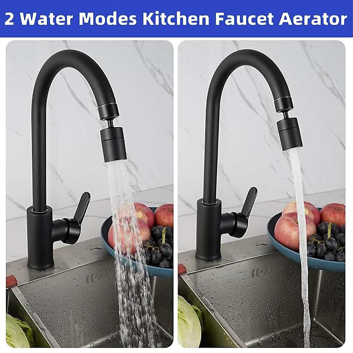 CONOB Polished Faucet Head, Female Faucet Aerator, 2 Water Spray Mode, 360-degree Swivel Faucet, High Pressure, 55/64 Inch Female Thread for Kitchen Bathroom Sink, Mother's Day Gift (Matt Black)