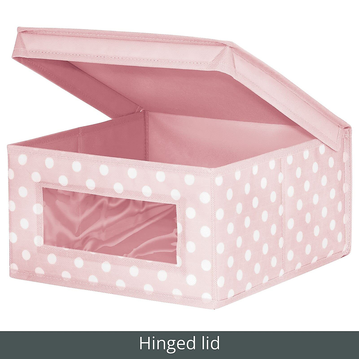 mDesign Medium Soft Stackable Fabric Baby Nursery Storage Organizer Holder Bin Box with Front Window and Lid for Child/Kids Bedroom, Playroom, Classroom - 4 Pack - Pink/White Polka Dot