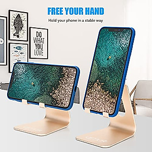 Urmust Adjustable Cell Phone Stand Phone Stand for Desk Cradle, Dock, Holder Compatible with iPhone 14 13 12 11 Pro Max Xs XR 8 X 7 6 6S Plus SE 5 5S 5C(Gold)