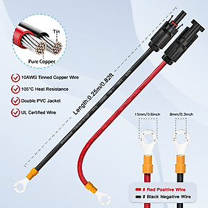 ELECTOP 10AWG Solar Panel Connector Cable, Solar Connecter to O Ring Solar Panel Adaptor Cable with Male and Female Connector for Solar Generator Inverter Battery Pack Charger