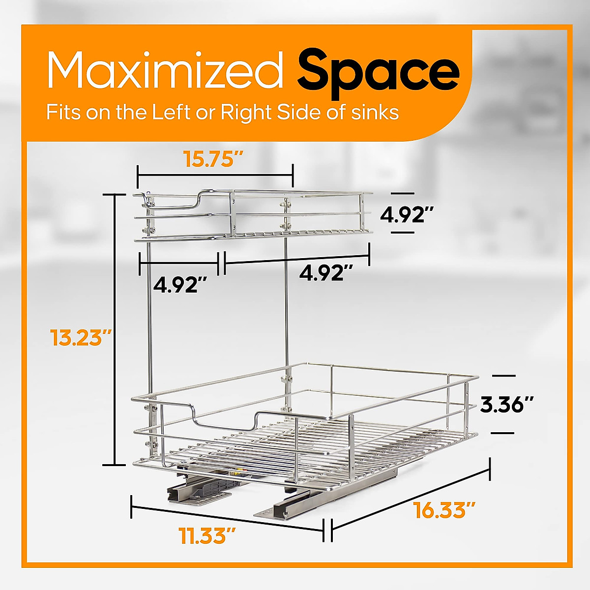 mRUB Pull Out Cabinet Organizer – Sliding Shelf Under Sink 2 Tier Organizer for Kitchen, Bathroom, Pantry – Heavy Duty Slide Out Shelves Storage Organizer (16.33” x 11.33” x 13.23”)