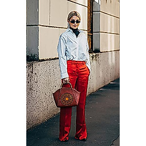 Genuine Leather Handbags for Women, Organizer Top Handle Satchel Vintage Embossing Totem Shoulder Bag