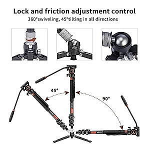 Cayer CF34 Carbon Fiber Camer Monopod Kit, 71 inch Professional Telescopic Video Monopods with Video Fluid Head and Folding Support Base for DSLR Video Cameras Camcorders, Plus 1 Extra Sliding Plate