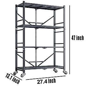 SAYZH 4-Tier Shelves, Foldable Metal Storage Shelves for Garage Plant Shoe Pantry Kitchen Microwave, Grey