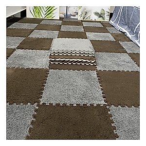 16pcs Plush Interlocking Foam Floor Mats, Keep Warm Carpet, Interlocking Floor Tiles, 12x12inch Puzzle Play Mats for Bedroom Play Room(Color:Dark Coffee Grey)