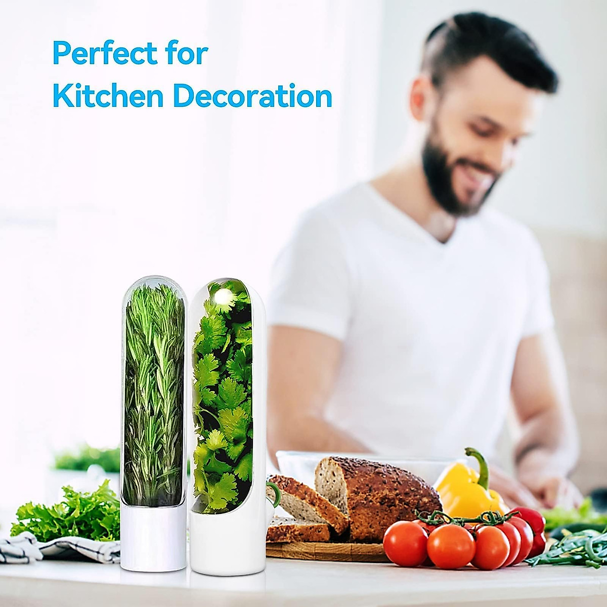 Fresh Herb Keeper for Refrigerator, 2PCS Cilantro Fresh Container Herb Savor Pod Herb Keeper and Herb Saver Fruit Containers Transparent Vegetable Preservation Bottle Kitchen Storage Cup for Cilantr