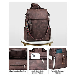 FADEON Laptop Backpack Purse for Women Large Designer PU Leather Laptop Bag, Ladies College Book Bag Shoulder Bags