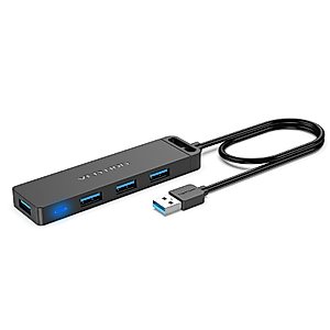 USB Hub VENTION 4-Port USB 3.0 Hub 1.5FT Ultra-Slim Data USB Splitter Charging Supported Compatible with MacBook, Laptop, Surface Pro, PS4, PC, Flash Drive, Mobile HDD