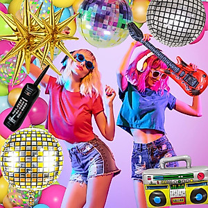 80s 90s Party Decorations, 15Pcs Disco Ball Balloons Gold Explosion Star Foil Balloons Inflatable Boom Box Guitar Mobile Phone Balloons for 80s 90s Hip Hop Theme Birthday Party Decor Supplies