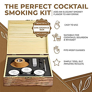 Cocktail Smoker Kit - Old Fashioned Smoker Kit for Cocktails, Whiskey & Bourbon - Whiskey Smoker Kit w/Stone Cubes, Wood Smoker Unit & Chip Flavors - Great Bourbon Smoker Kit Gift for Whiskey Lovers