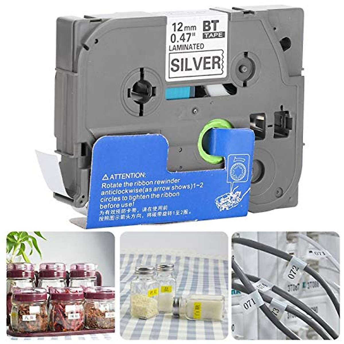 Agatige Compatible Label Tape Replacement for Brother Printer Ribbon Tapes Label Maker Tapes(12mm Black on Matte Silver)