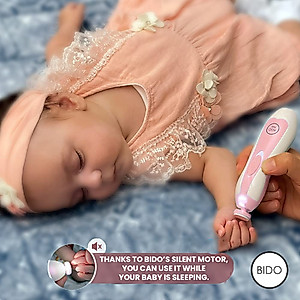 BİDO Baby Nail Trimmer File Electric-Safe Baby Nail Clippers,Manicure Kit for Newborn Toddler and Kids,12 Grinding Heads and LED Light, Pink or Blue (Pink)