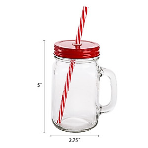 Suwimut 8 Pack Glass Mason Jar Cups with Lid and Straw, 16 oz Wide Mouth Reusable Mason Jar Drinking Glasses with Handle, Old Fashioned Large Clear Tumbler Mugs for Juice, Smoothie, Kombucha, Tea