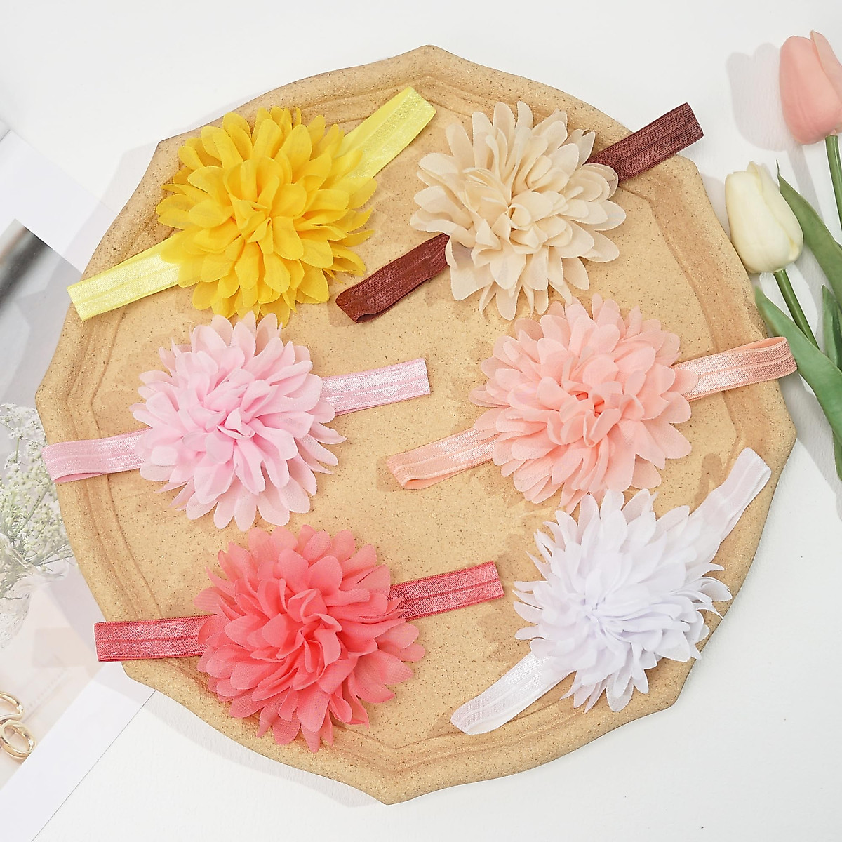 DED 30PCS Girls Headbands Chiffon Flower Bows Soft Strecth Bands Hair Accessories for Newborns Infants Toddlers and Kids