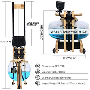 TRUNK Water Rowing Machine for Home Gym Fitness, Classic Solid Wood Rower Machine with LCD Monitor Whole Body Exercise Cardio Training
