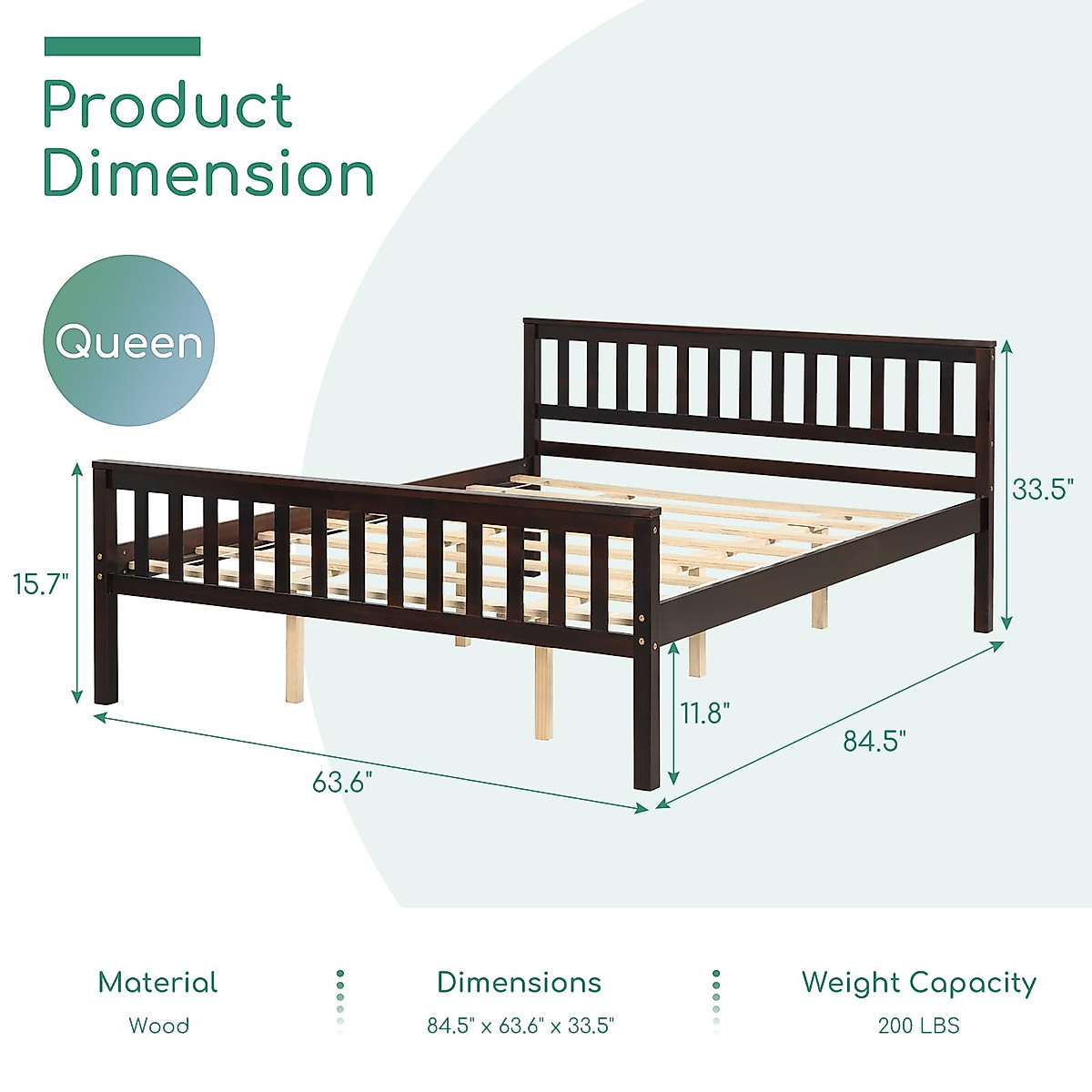 Airdown Queen Size Bed Frame No Box Spring Needed, Metal Platform Bed Frame Queen with Wooden Headboard, Mattress Foundation with Wood Slat Support, Easy Assembly, Noise-Free