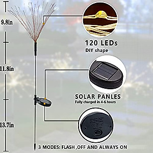4 PCS Solar Firework Light, Outdoor Solar Garden Decorative Lights 120 LED Powered 40 Copper Wires String DIY Landscape Light for Walkway Pathway Backyard Christmas Decoration Parties (Warm White)