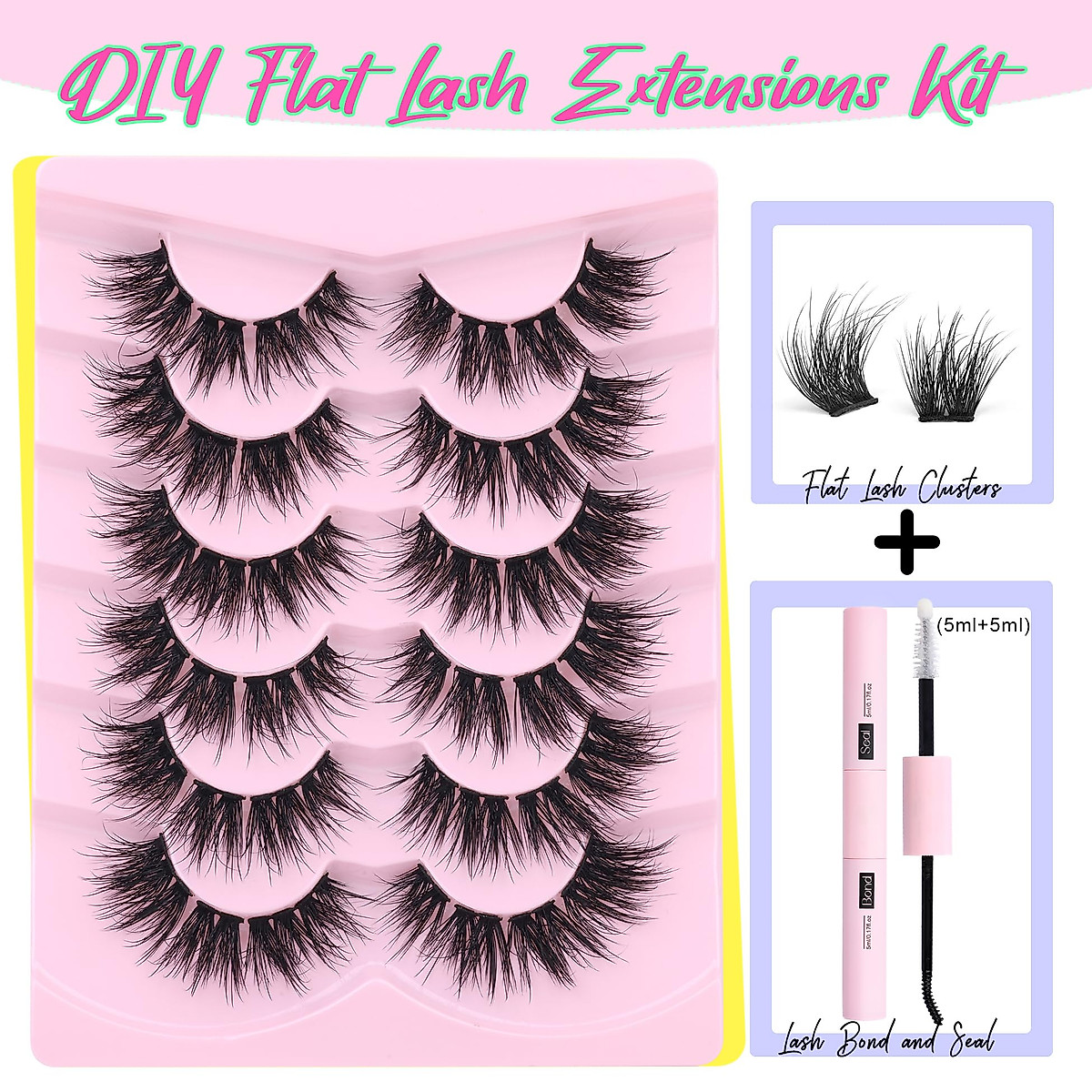 DIY Eyelash Extension Kit Cluster Lashes Kit Fluffy Wispy Volume Cat Eye Look Lash Clusters Flat Lashes Strong Hold Lash Glue C Curl Individual Lashes by ALICE