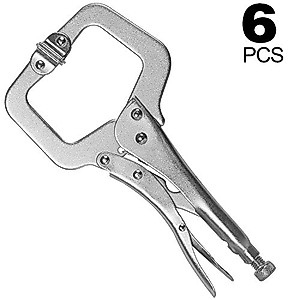 KEILEOHO 6 Pack 11 Inches C Clamp Locking Pliers with Swivel Pads, Heavy-Duty Locking Pliers, Woodworking Clamps Set, Adjustable Nickel Plated C Pliers