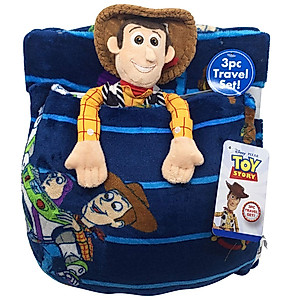 Disney Pixar Toy Story Travel Set - 3 Piece Kids Travel Set includes Blanket, Pillow, & Plush - Featuring Woody (Offical Disney Pixar Product)