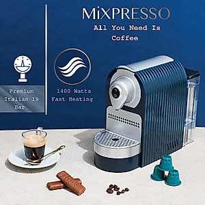 Mixpresso Espresso Machine for Nespresso Compatible Capsule, Single Serve Coffee Maker Programmable for Espresso Pods, Premium Italian 19 Bar High Pressure Pump 27oz 1400w Blue Coffee Maker