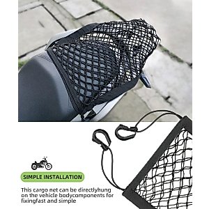RACOONA Motorcycle Cargo Net,Car Accessories Cargo Net for Motorcycle Helmet Storage,10"X11" Elastic Double Layer Bungee Net with 4 Metal Hook