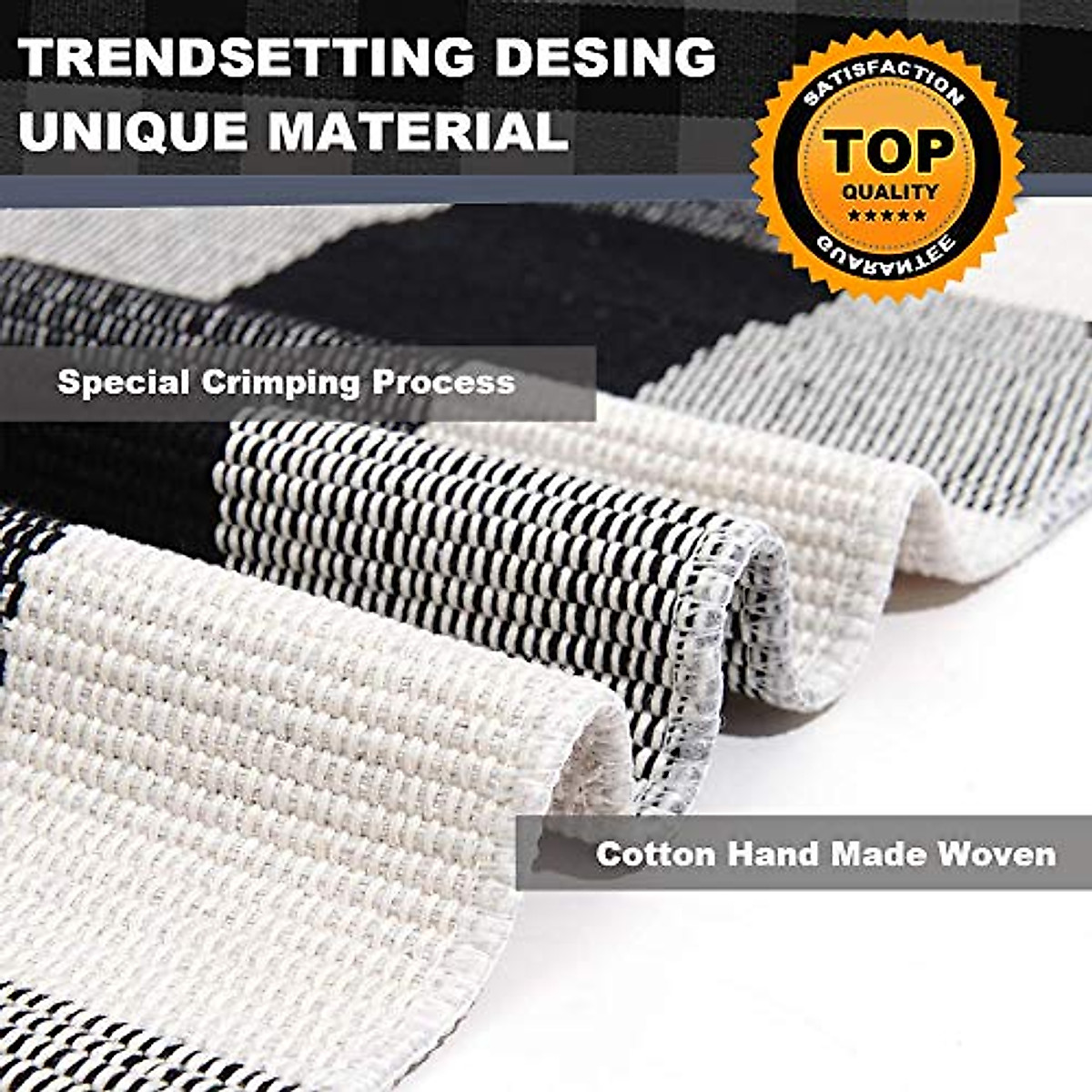 KaHouen Buffalo Check Runner Rug (24 x 71 Inches),Hand-Woven Buffalo Plaid Runner Rugs, Black and White Checkered Outdoor Rugs for Kitchen/Living Room/Bathroom/Laundry Room (2x6 ft, Checkered Carpet)