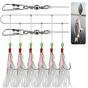 OriGlam Luminous Fishing Rigs with Real Fish Skin, Glow Beads & High Carbon Hooks for Fresh/Saltwater