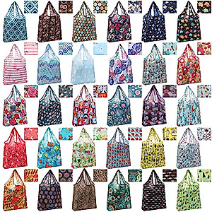 Shappy 30 Pieces Kitchen Reusable Grocery Bags Foldable Shopping Bags with Separated Zipper Storage Pouch and Handles Lightweight Waterproof Reusable Bags Washable Cloth Bags Tote Grocery Bags