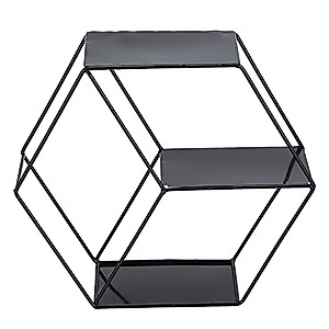 EPMANN Wrought Iron Wall Shelf, Wall Mounted Floating Shelf Hexagonal Shelf Retro Flower Stand Display Stand for Bedroom Living Room Office(Black)