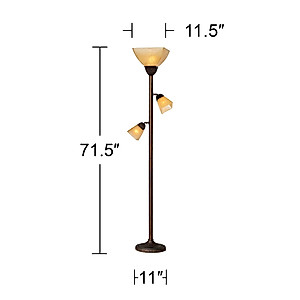 Franklin Iron Works Rustic Farmhouse Mission Torchiere Floor Lamp 71 1/2" Tall Roman Bronze 3-Light Frosted Champagne Amber Glass Shade for Living Room Reading Bedroom Office House Home Decor