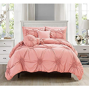 Luxurious, Softest, Coziest 10-PIECE Bed-in-a-Bag Sunflower Comforter Set, Silky Soft Complete Comforter Set Includes Bed Sheet Set with Double Sided Storage Pockets Featured, Full/Queen, Dusty Rose