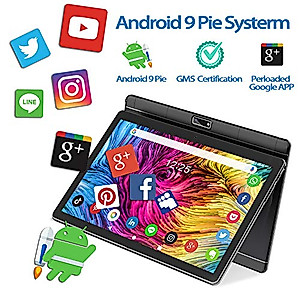 Tablet 10 Inch Android 9 HD Dual Sim Tablets with Quad Core, 32GB ROM /128 GB Expand, 3G Phone Call, WiFi, Bluetooth, Dual Camera, GPS, IPS Touchscreen, GMS Google Certified Tablet PC, (Black)