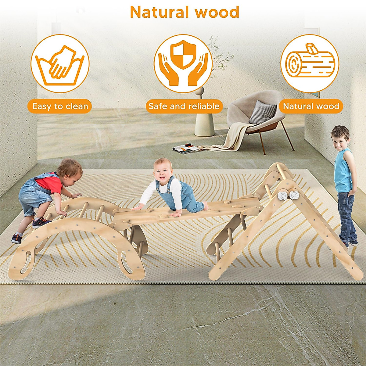 Climbing Toys for Toddlers, Multifunction Toddler Climbing Toys Indoor, Montessori Wooden Triangle Climbing Toys with Sliding Ramp, Multifunction Montessori Play Gym Climbing Toys for Toddlers